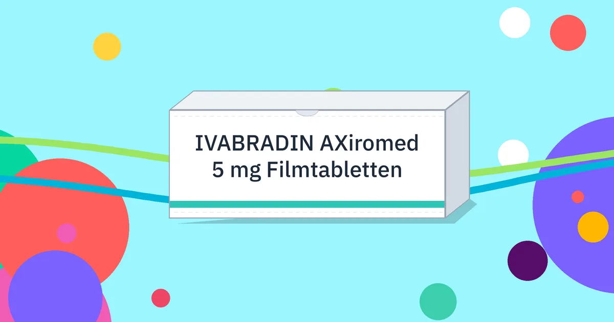 Symbolbild: Packung mit der Aufschrift IVABRADIN AXiromed 5 mg Filmtabletten (PZN 16793161) – Verfügbarkeit und Bezug in Apotheken in Frankfurt am Main