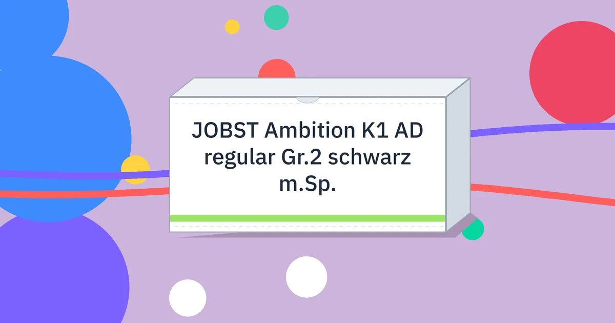 Symbolbild: Packung mit der Aufschrift JOBST Ambition K1 AD regular Gr.2 schwarz m.Sp. (PZN 11020371) – Verfügbarkeit und Bezug in Apotheken in Frankfurt am Main
