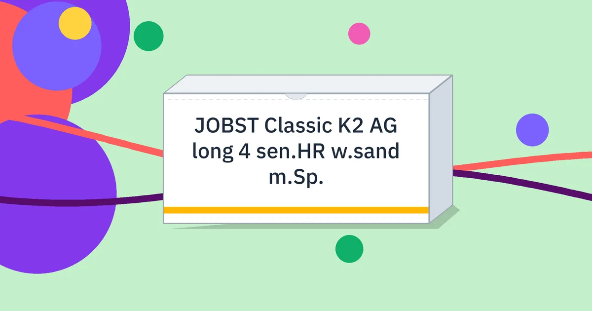Symbolbild: Packung mit der Aufschrift JOBST Classic K2 AG long 4 sen.HR w.sand m.Sp. (PZN 17959770) – Verfügbarkeit und Bezug in Apotheken in Frankfurt am Main