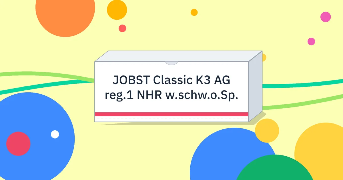 Symbolbild: Packung mit der Aufschrift JOBST Classic K3 AG reg.1 NHR w.schw.o.Sp. (PZN 13073940) – Verfügbarkeit und Bezug in Apotheken in Frankfurt am Main
