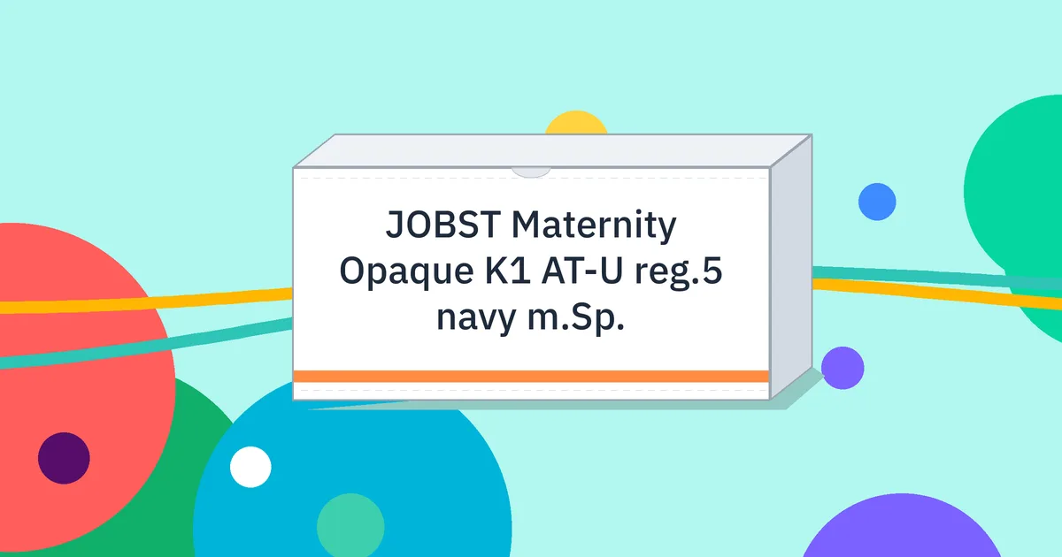 Symbolbild: Packung mit der Aufschrift JOBST Maternity Opaque K1 AT-U reg.5 navy m.Sp. (PZN 15859998) – Verfügbarkeit und Bezug in Apotheken in Frankfurt am Main
