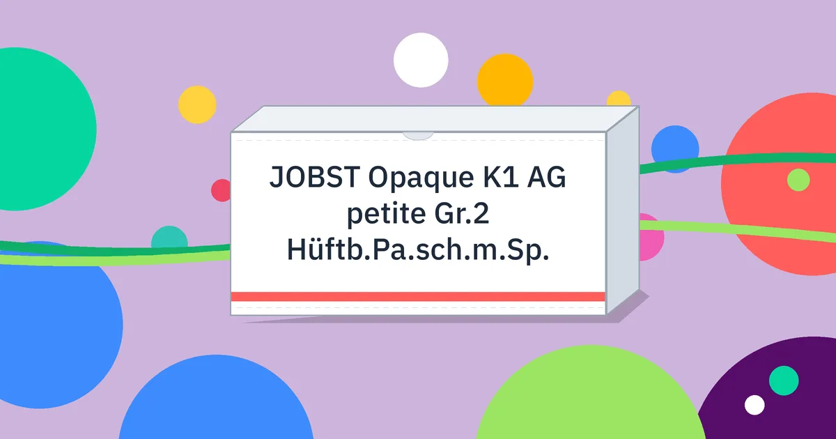 Symbolbild: Packung mit der Aufschrift JOBST Opaque K1 AG petite Gr.2 Hüftb.Pa.sch.m.Sp. (PZN 13098489) – Verfügbarkeit und Bezug in Apotheken in Frankfurt am Main