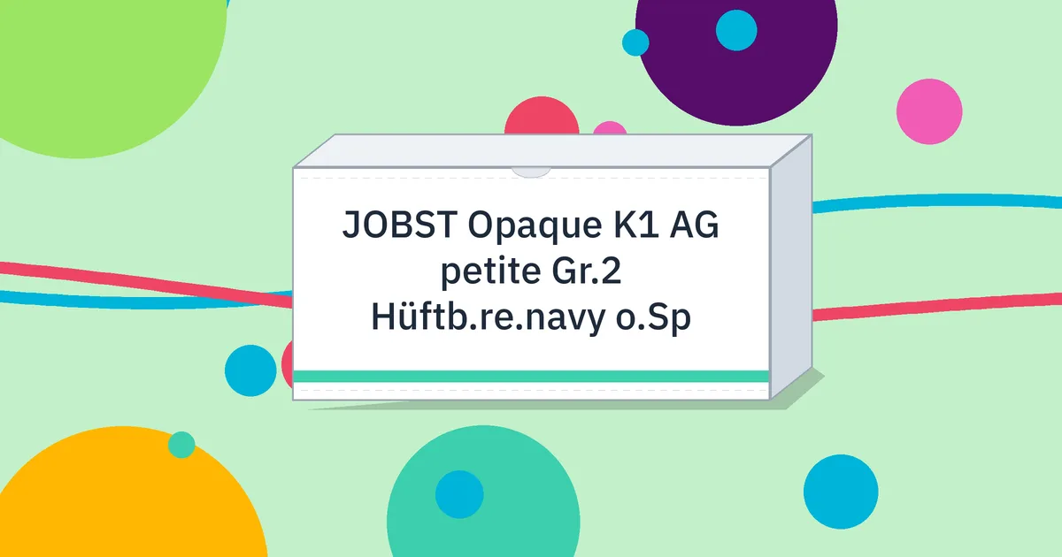 Symbolbild: Packung mit der Aufschrift JOBST Opaque K1 AG petite Gr.2 Hüftb.re.navy o.Sp (PZN 13099431) – Verfügbarkeit und Bezug in Apotheken in Frankfurt am Main