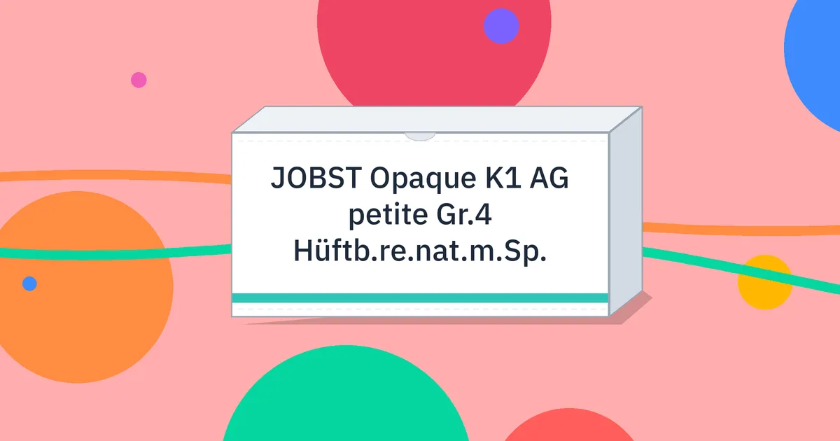 Symbolbild: Packung mit der Aufschrift JOBST Opaque K1 AG petite Gr.4 Hüftb.re.nat.m.Sp. (PZN 13099164) – Verfügbarkeit und Bezug in Apotheken in Frankfurt am Main
