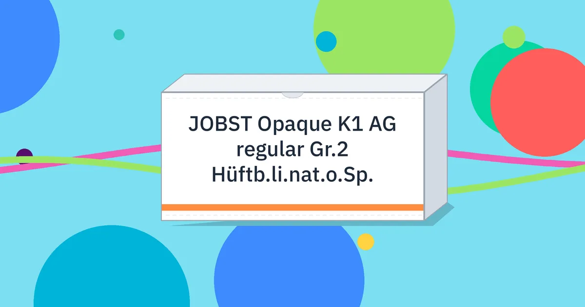 Symbolbild: Packung mit der Aufschrift JOBST Opaque K1 AG regular Gr.2 Hüftb.li.nat.o.Sp. (PZN 13100192) – Verfügbarkeit und Bezug in Apotheken in Frankfurt am Main