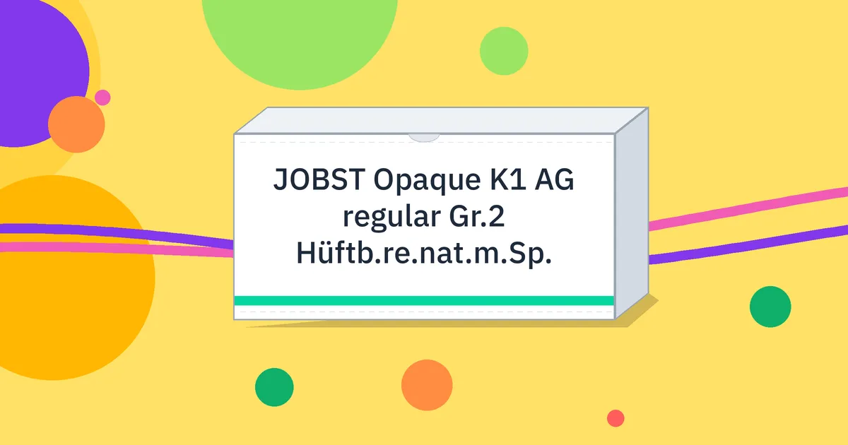 Symbolbild: Packung mit der Aufschrift JOBST Opaque K1 AG regular Gr.2 Hüftb.re.nat.m.Sp. (PZN 13101257) – Verfügbarkeit und Bezug in Apotheken in Frankfurt am Main