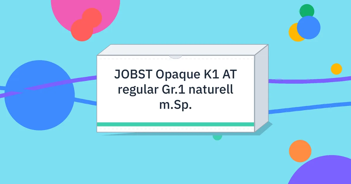 Symbolbild: Packung mit der Aufschrift JOBST Opaque K1 AT regular Gr.1 naturell m.Sp. (PZN 13107018) – Verfügbarkeit und Bezug in Apotheken in Frankfurt am Main