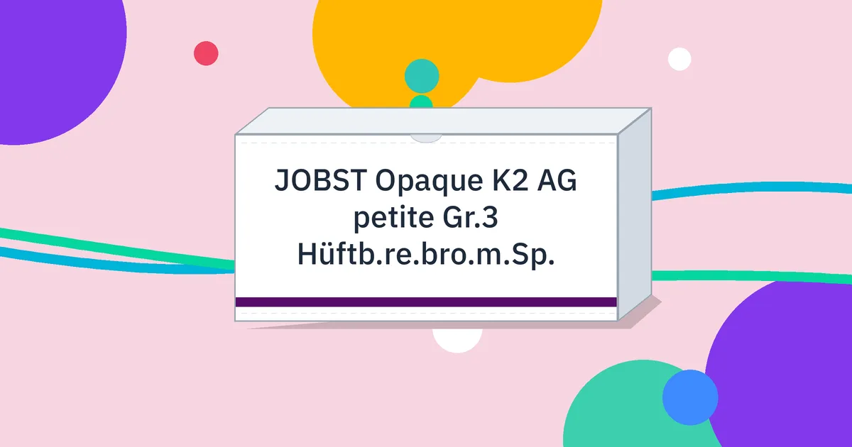 Symbolbild: Packung mit der Aufschrift JOBST Opaque K2 AG petite Gr.3 Hüftb.re.bro.m.Sp. (PZN 13114900) – Verfügbarkeit und Bezug in Apotheken in Frankfurt am Main