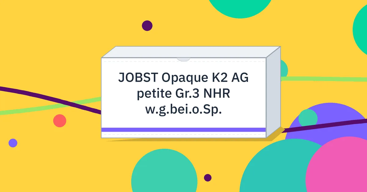 Symbolbild: Packung mit der Aufschrift JOBST Opaque K2 AG petite Gr.3 NHR w.g.bei.o.Sp. (PZN 16284057) – Verfügbarkeit und Bezug in Apotheken in Frankfurt am Main