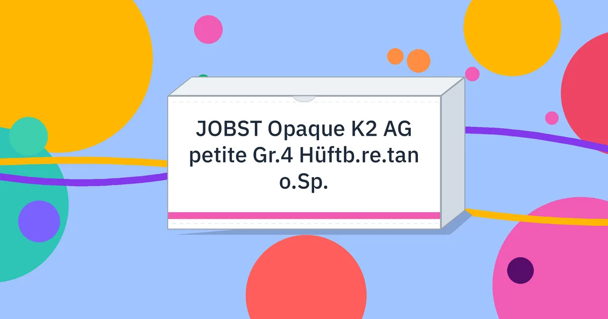 Symbolbild: Packung mit der Aufschrift JOBST Opaque K2 AG petite Gr.4 Hüftb.re.tan o.Sp. (PZN 16288150) – Verfügbarkeit und Bezug in Apotheken in Frankfurt am Main