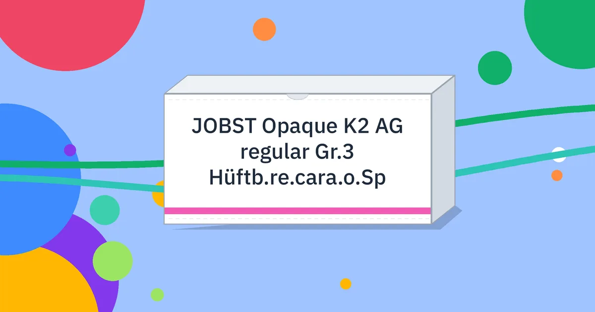 Symbolbild: Packung mit der Aufschrift JOBST Opaque K2 AG regular Gr.3 Hüftb.re.cara.o.Sp (PZN 13117531) – Verfügbarkeit und Bezug in Apotheken in Frankfurt am Main