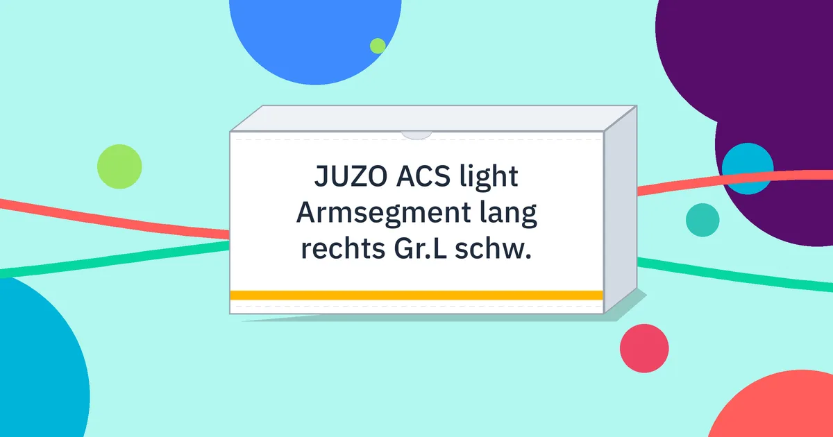 Symbolbild: Packung mit der Aufschrift JUZO ACS light Armsegment lang rechts Gr.L schw. (PZN 13575860) – Verfügbarkeit und Bezug in Apotheken in Frankfurt am Main