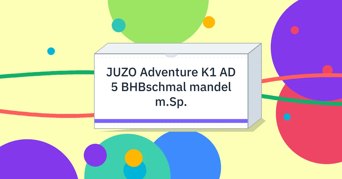 Symbolbild: Packung mit der Aufschrift JUZO Adventure K1 AD 5 BHBschmal mandel m.Sp. (PZN 15495823) – Verfügbarkeit und Bezug in Apotheken in Frankfurt am Main