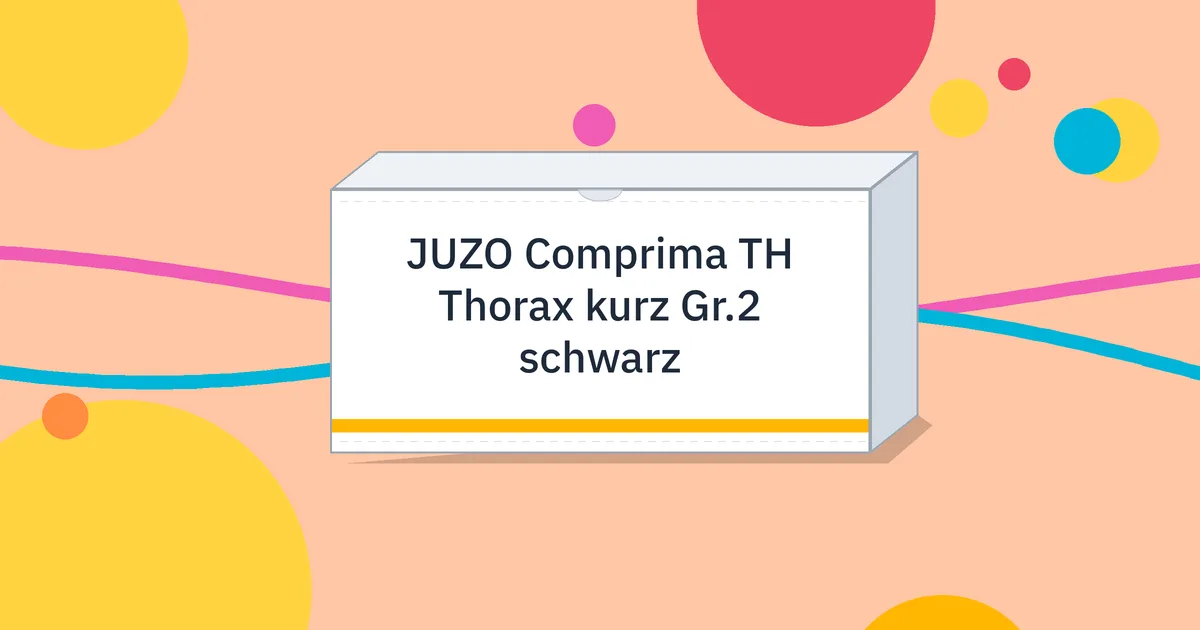 Symbolbild: Packung mit der Aufschrift JUZO Comprima TH Thorax kurz Gr.2 schwarz (PZN 20782105) – Verfügbarkeit und Bezug in Apotheken in Frankfurt am Main