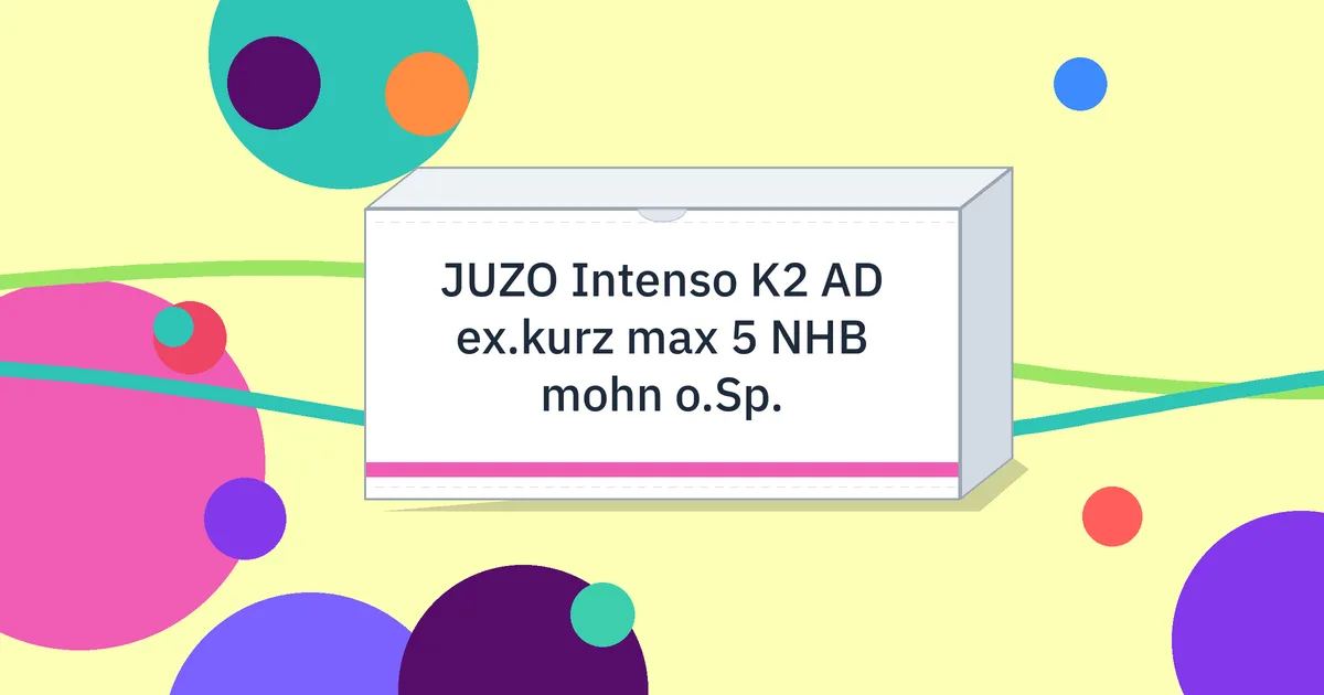Symbolbild: Packung mit der Aufschrift JUZO Intenso K2 AD ex.kurz max 5 NHB mohn o.Sp. (PZN 18621168) – Verfügbarkeit und Bezug in Apotheken in Frankfurt am Main