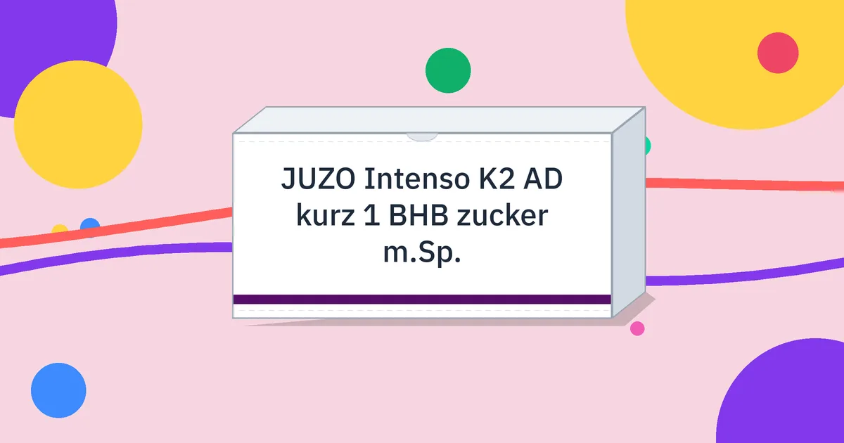 Symbolbild: Packung mit der Aufschrift JUZO Intenso K2 AD kurz 1 BHB zucker m.Sp. (PZN 18614234) – Verfügbarkeit und Bezug in Apotheken in Frankfurt am Main