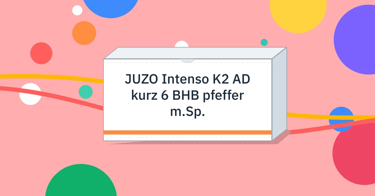 Symbolbild: Packung mit der Aufschrift JUZO Intenso K2 AD kurz 6 BHB pfeffer m.Sp. (PZN 18614369) – Verfügbarkeit und Bezug in Apotheken in Frankfurt am Main