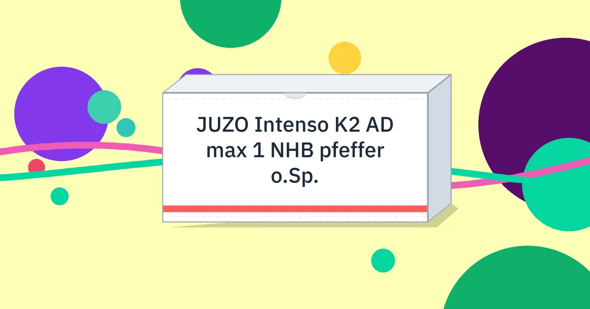 Symbolbild: Packung mit der Aufschrift JUZO Intenso K2 AD max 1 NHB pfeffer o.Sp. (PZN 18623084) – Verfügbarkeit und Bezug in Apotheken in Frankfurt am Main