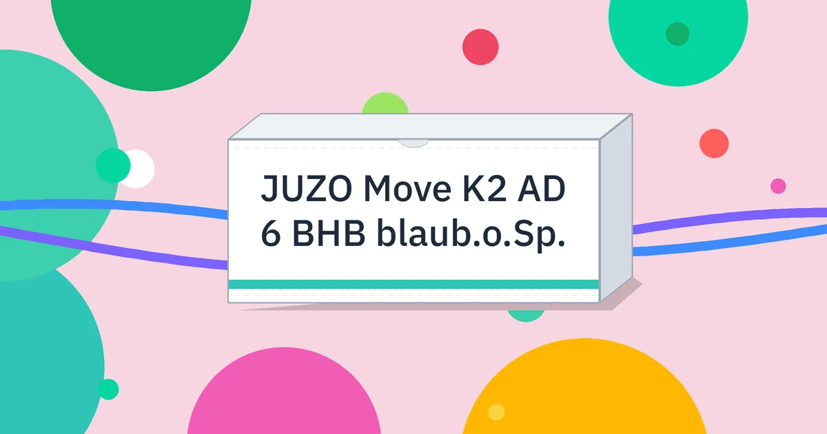 Symbolbild: Packung mit der Aufschrift JUZO Move K2 AD 6 BHB blaub.o.Sp. (PZN 18539952) – Verfügbarkeit und Bezug in Apotheken in Frankfurt am Main