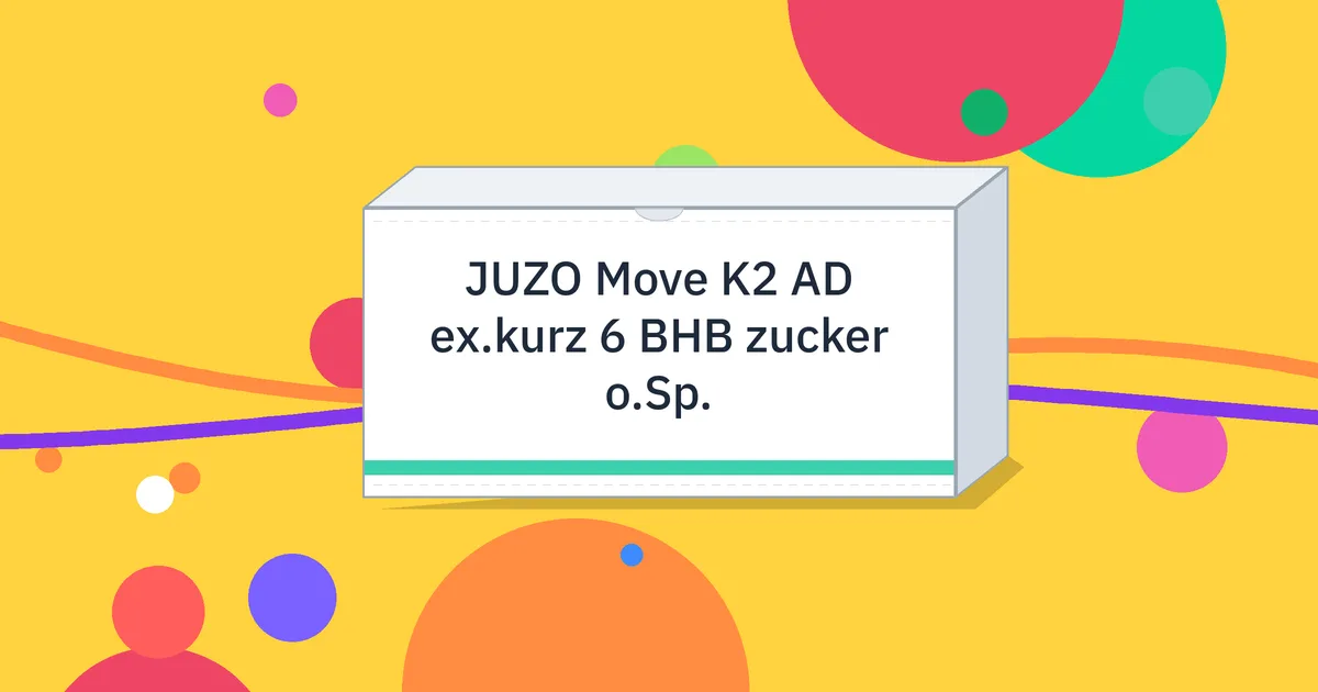 Symbolbild: Packung mit der Aufschrift JUZO Move K2 AD ex.kurz 6 BHB zucker o.Sp. (PZN 18510888) – Verfügbarkeit und Bezug in Apotheken in Frankfurt am Main