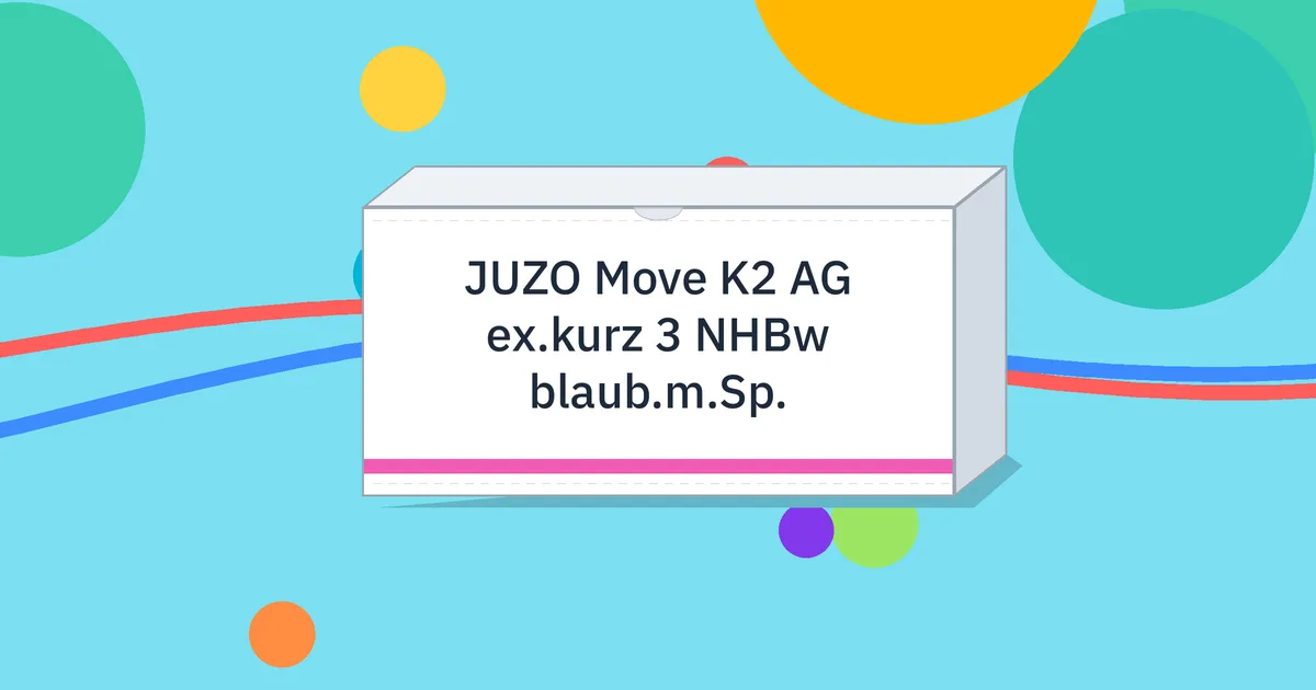 Symbolbild: Packung mit der Aufschrift JUZO Move K2 AG ex.kurz 3 NHBw blaub.m.Sp. (PZN 18562566) – Verfügbarkeit und Bezug in Apotheken in Frankfurt am Main