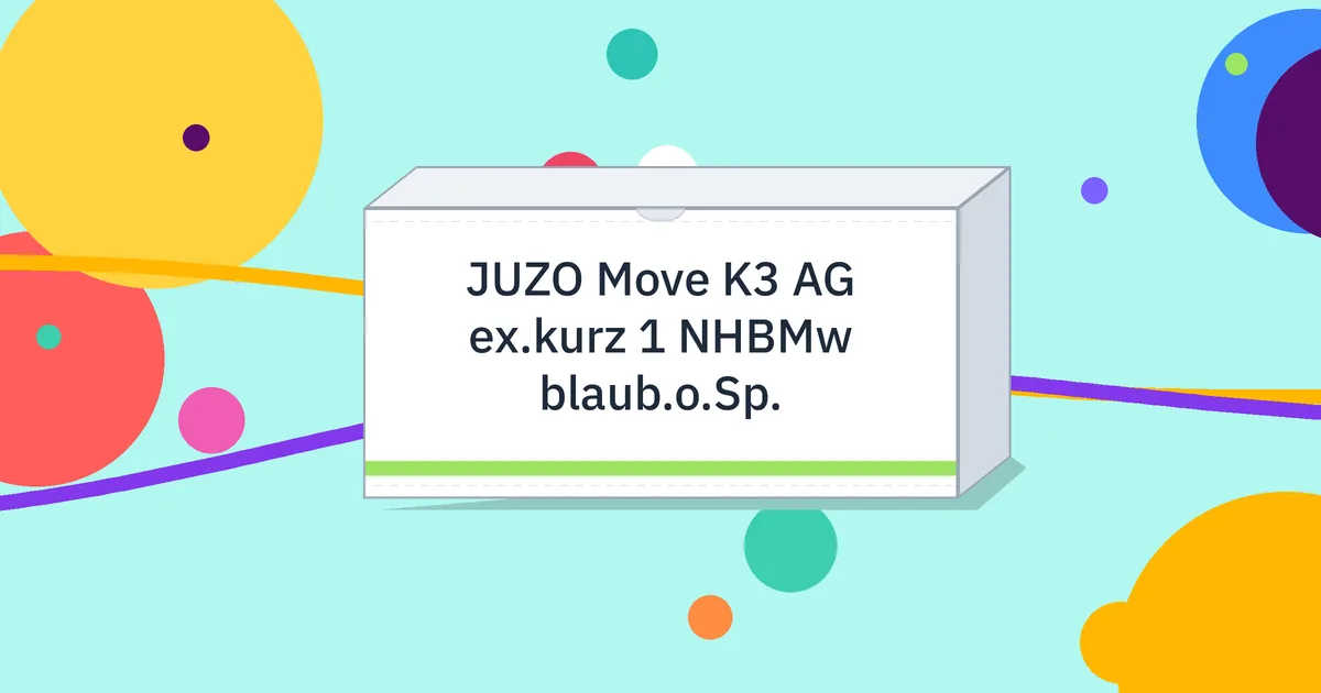 Symbolbild: Packung mit der Aufschrift JUZO Move K3 AG ex.kurz 1 NHBMw blaub.o.Sp. (PZN 18596660) – Verfügbarkeit und Bezug in Apotheken in Frankfurt am Main