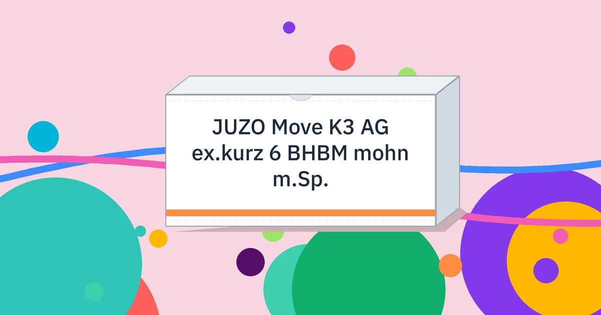 Symbolbild: Packung mit der Aufschrift JUZO Move K3 AG ex.kurz 6 BHBM mohn m.Sp. (PZN 18595910) – Verfügbarkeit und Bezug in Apotheken in Frankfurt am Main