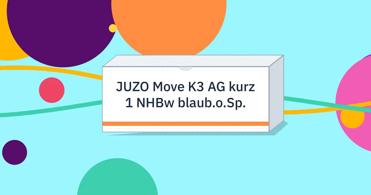 Symbolbild: Packung mit der Aufschrift JUZO Move K3 AG kurz 1 NHBw blaub.o.Sp. (PZN 18592254) – Verfügbarkeit und Bezug in Apotheken in Frankfurt am Main