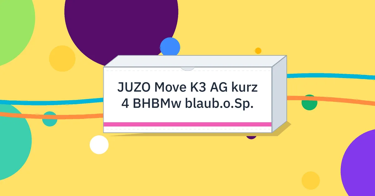 Symbolbild: Packung mit der Aufschrift JUZO Move K3 AG kurz 4 BHBMw blaub.o.Sp. (PZN 18594081) – Verfügbarkeit und Bezug in Apotheken in Frankfurt am Main