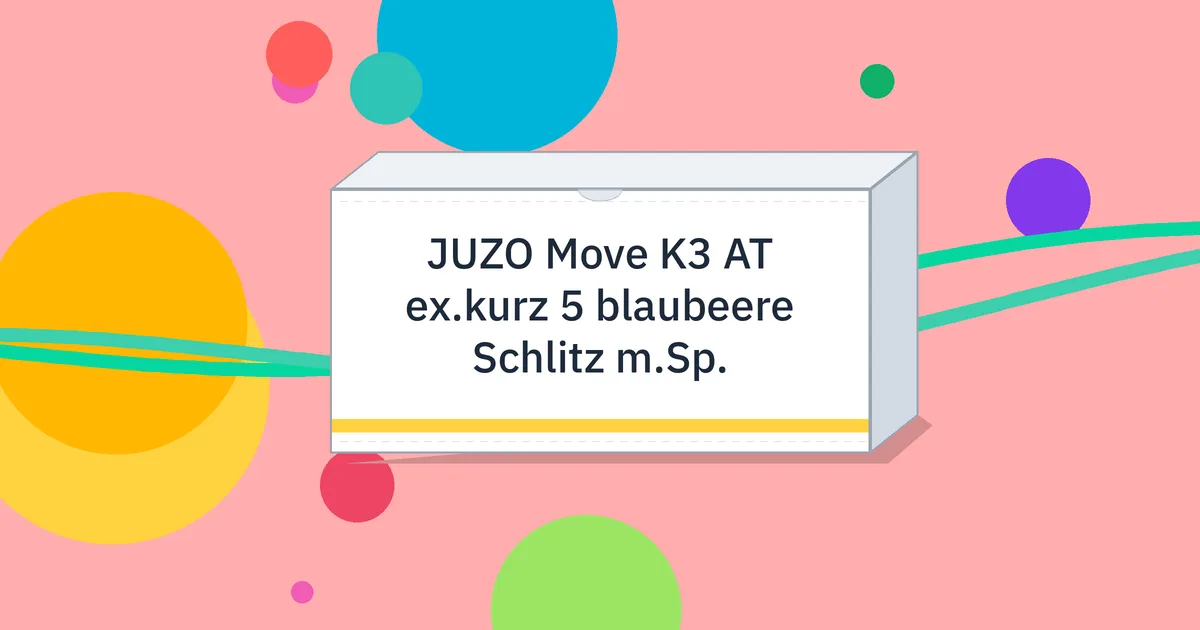 Symbolbild: Packung mit der Aufschrift JUZO Move K3 AT ex.kurz 5 blaubeere Schlitz m.Sp. (PZN 20681137) – Verfügbarkeit und Bezug in Apotheken in Frankfurt am Main