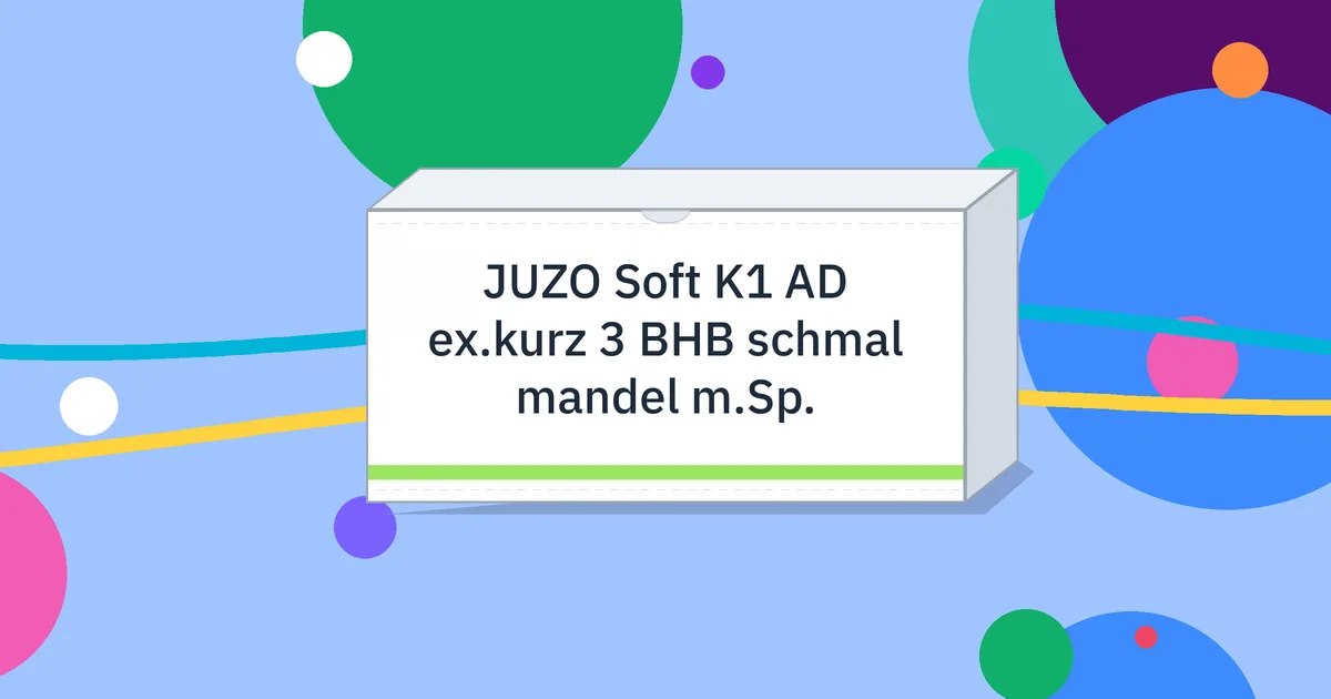 Symbolbild: Packung mit der Aufschrift JUZO Soft K1 AD ex.kurz 3 BHB schmal mandel m.Sp. (PZN 15462551) – Verfügbarkeit und Bezug in Apotheken in Frankfurt am Main