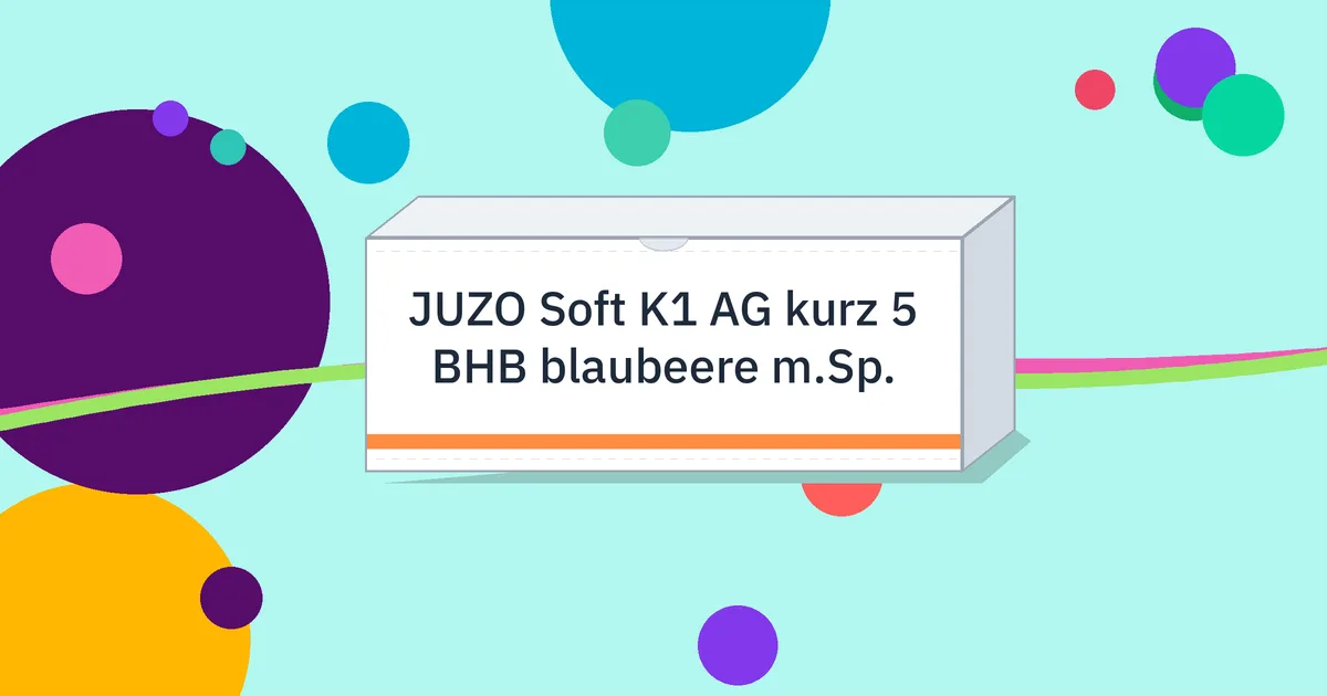 Symbolbild: Packung mit der Aufschrift JUZO Soft K1 AG kurz 5 BHB blaubeere m.Sp. (PZN 14822326) – Verfügbarkeit und Bezug in Apotheken in Frankfurt am Main