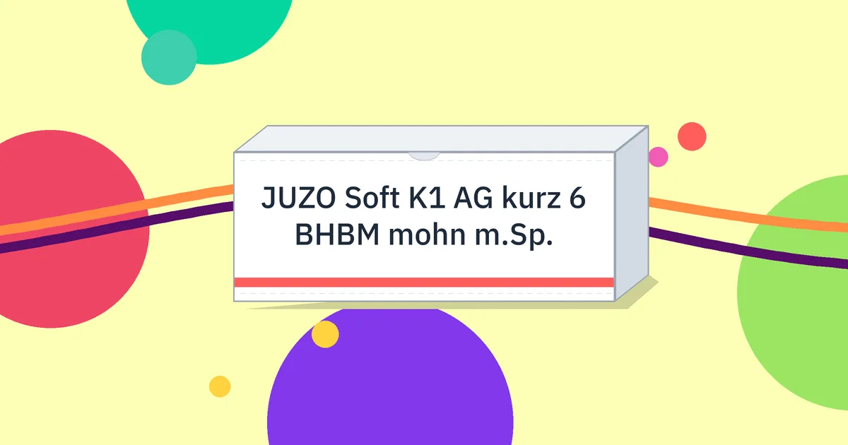 Symbolbild: Packung mit der Aufschrift JUZO Soft K1 AG kurz 6 BHBM mohn m.Sp. (PZN 14855969) – Verfügbarkeit und Bezug in Apotheken in Frankfurt am Main