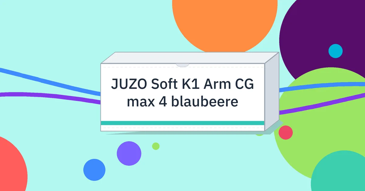 Symbolbild: Packung mit der Aufschrift JUZO Soft K1 Arm CG max 4 blaubeere (PZN 15510416) – Verfügbarkeit und Bezug in Apotheken in Frankfurt am Main