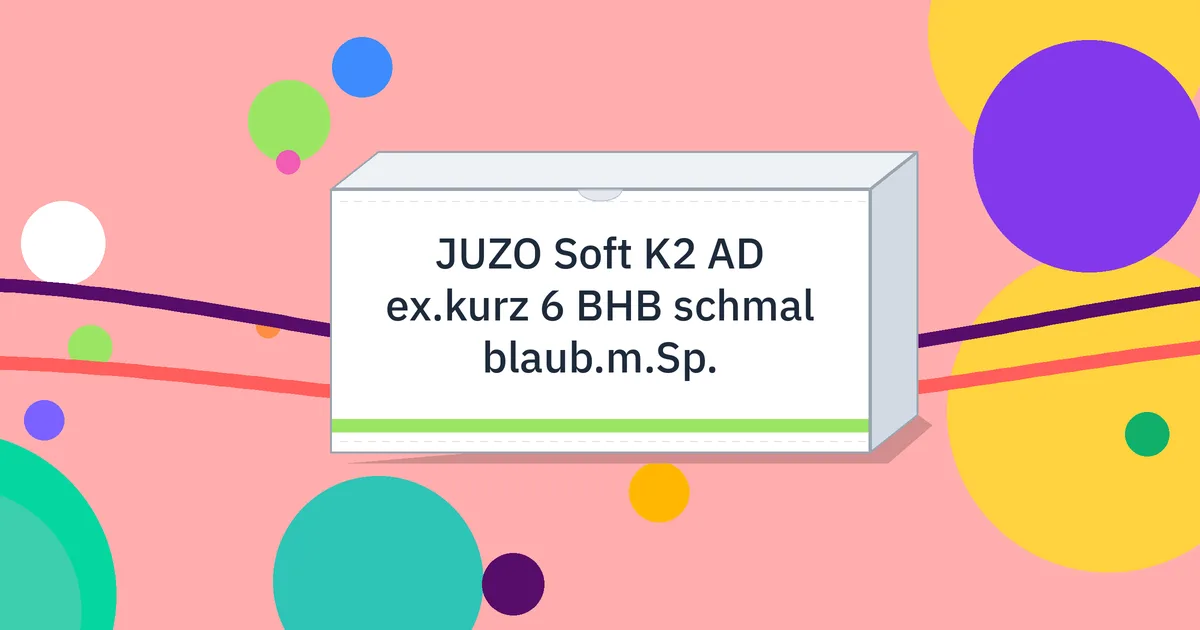 Symbolbild: Packung mit der Aufschrift JUZO Soft K2 AD ex.kurz 6 BHB schmal blaub.m.Sp. (PZN 15466537) – Verfügbarkeit und Bezug in Apotheken in Frankfurt am Main