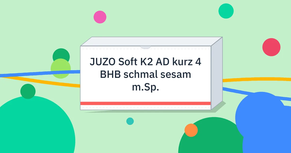 Symbolbild: Packung mit der Aufschrift JUZO Soft K2 AD kurz 4 BHB schmal sesam m.Sp. (PZN 15465704) – Verfügbarkeit und Bezug in Apotheken in Frankfurt am Main