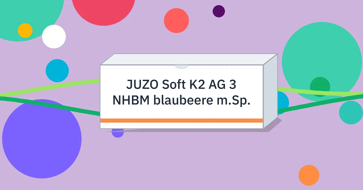 Symbolbild: Packung mit der Aufschrift JUZO Soft K2 AG 3 NHBM blaubeere m.Sp. (PZN 15018750) – Verfügbarkeit und Bezug in Apotheken in Frankfurt am Main