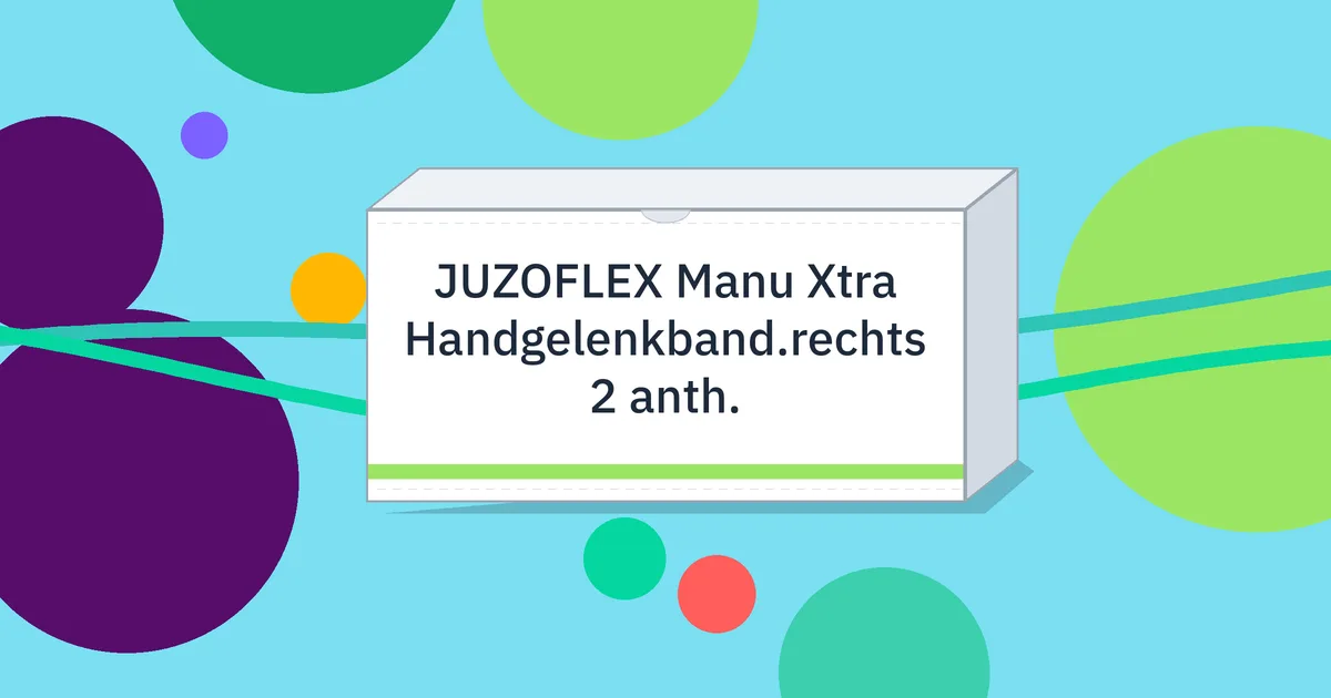 Symbolbild: Packung mit der Aufschrift JUZOFLEX Manu Xtra Handgelenkband.rechts 2 anth. (PZN 16635539) – Verfügbarkeit und Bezug in Apotheken in Frankfurt am Main