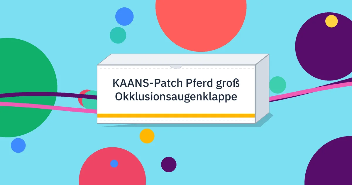 Symbolbild: Packung mit der Aufschrift KAANS-Patch Pferd groß Okklusionsaugenklappe (PZN 11102146) – Verfügbarkeit und Bezug in Apotheken in Frankfurt am Main