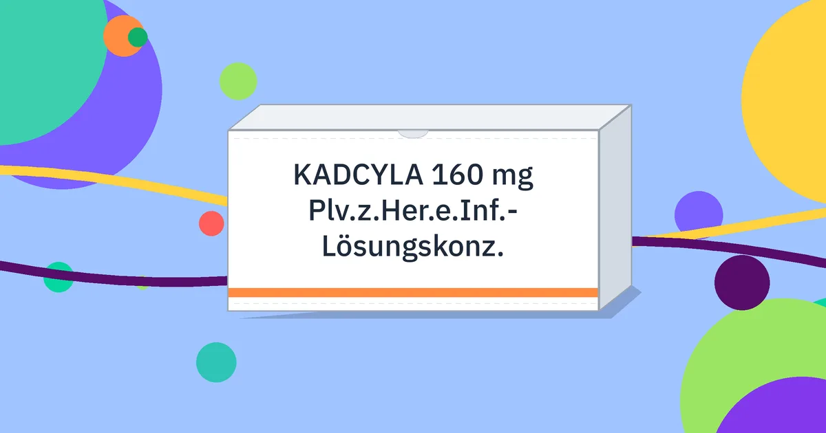 Symbolbild: Packung mit der Aufschrift KADCYLA 160 mg Plv.z.Her.e.Inf.-Lösungskonz. (PZN 19874279) – Verfügbarkeit und Bezug in Apotheken in Frankfurt am Main