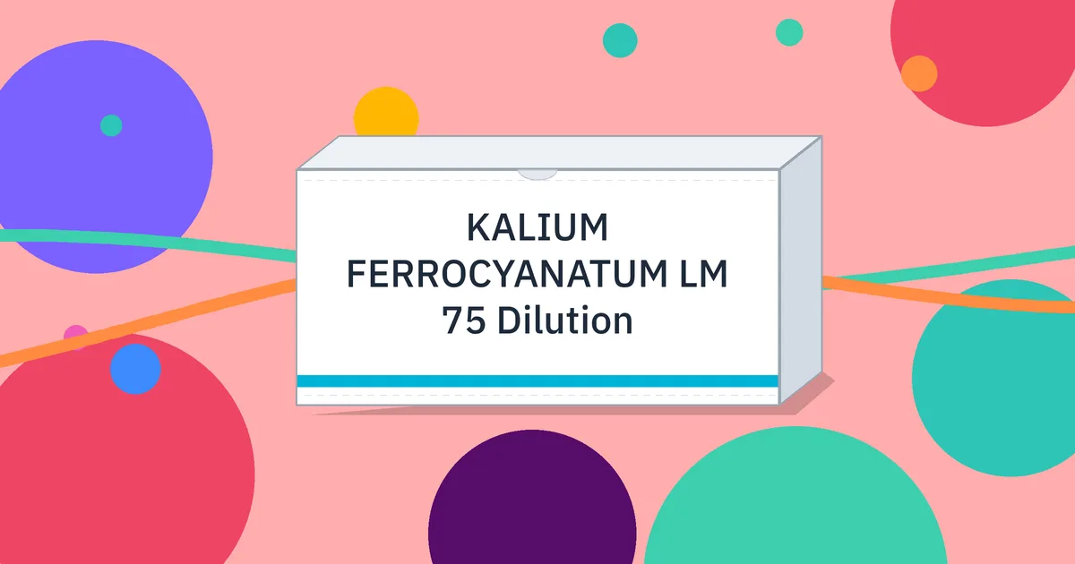 Symbolbild: Packung mit der Aufschrift KALIUM FERROCYANATUM LM 75 Dilution (PZN 12921308) – Verfügbarkeit und Bezug in Apotheken in Frankfurt am Main