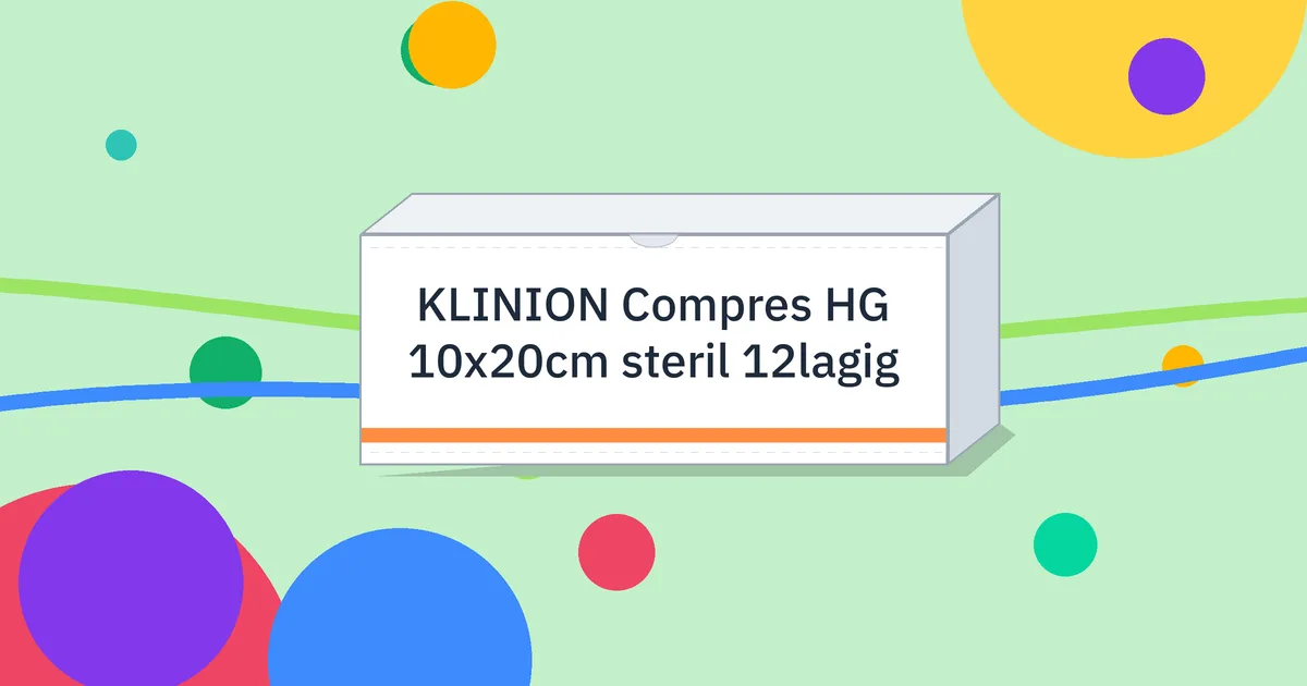 Symbolbild: Packung mit der Aufschrift KLINION Compres HG 10x20cm steril 12lagig (PZN 09539083) – Verfügbarkeit und Bezug in Apotheken in Frankfurt am Main