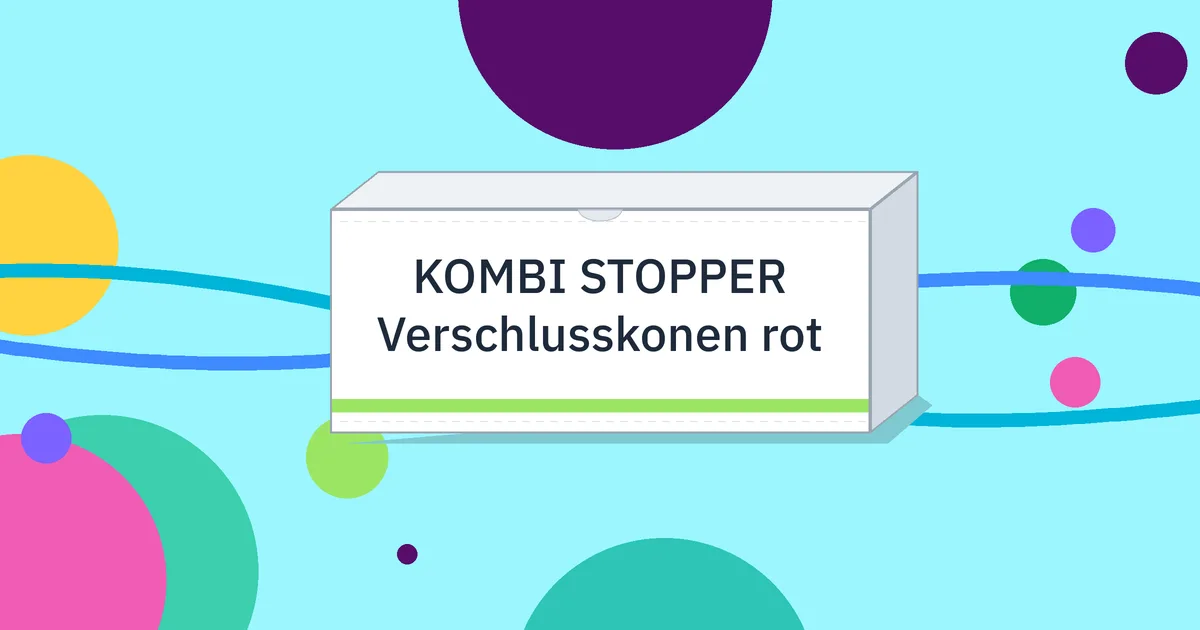 Symbolbild: Packung mit der Aufschrift KOMBI STOPPER Verschlusskonen rot (PZN 16595165) – Verfügbarkeit und Bezug in Apotheken in Frankfurt am Main
