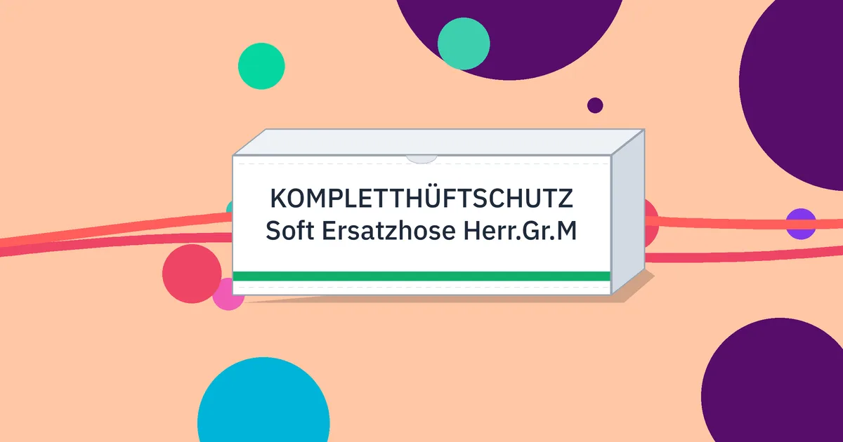 Symbolbild: Packung mit der Aufschrift KOMPLETTHÜFTSCHUTZ Soft Ersatzhose Herr.Gr.M (PZN 09372022) – Verfügbarkeit und Bezug in Apotheken in Frankfurt am Main