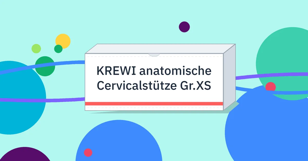 Symbolbild: Packung mit der Aufschrift KREWI anatomische Cervicalstütze Gr.XS (PZN 03740878) – Verfügbarkeit und Bezug in Apotheken in Frankfurt am Main