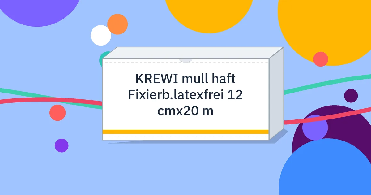 Symbolbild: Packung mit der Aufschrift KREWI mull haft Fixierb.latexfrei 12 cmx20 m (PZN 12374846) – Verfügbarkeit und Bezug in Apotheken in Frankfurt am Main