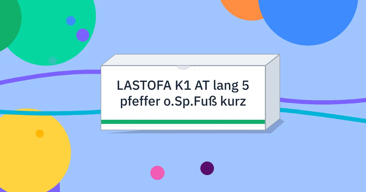 Symbolbild: Packung mit der Aufschrift LASTOFA K1 AT lang 5 pfeffer o.Sp.Fuß kurz (PZN 13796762) – Verfügbarkeit und Bezug in Apotheken in Frankfurt am Main