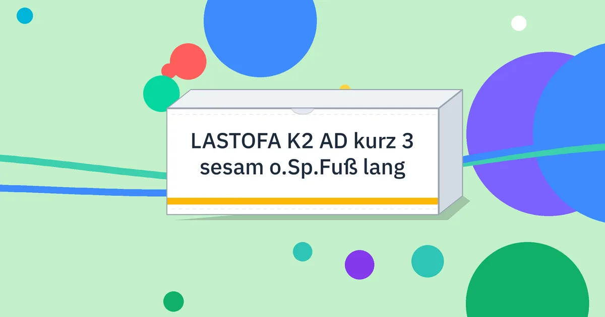 Symbolbild: Packung mit der Aufschrift LASTOFA K2 AD kurz 3 sesam o.Sp.Fuß lang (PZN 14147267) – Verfügbarkeit und Bezug in Apotheken in Frankfurt am Main