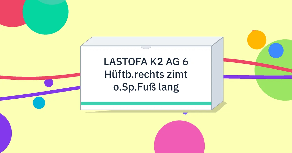 Symbolbild: Packung mit der Aufschrift LASTOFA K2 AG 6 Hüftb.rechts zimt o.Sp.Fuß lang (PZN 14152676) – Verfügbarkeit und Bezug in Apotheken in Frankfurt am Main