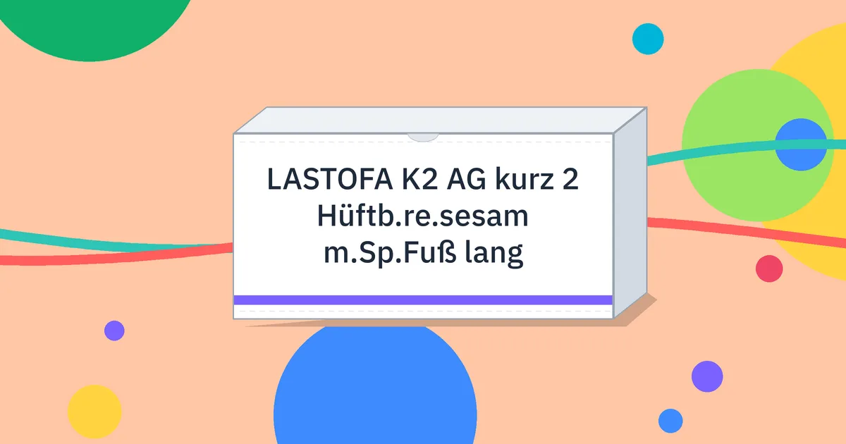 Symbolbild: Packung mit der Aufschrift LASTOFA K2 AG kurz 2 Hüftb.re.sesam m.Sp.Fuß lang (PZN 13810982) – Verfügbarkeit und Bezug in Apotheken in Frankfurt am Main